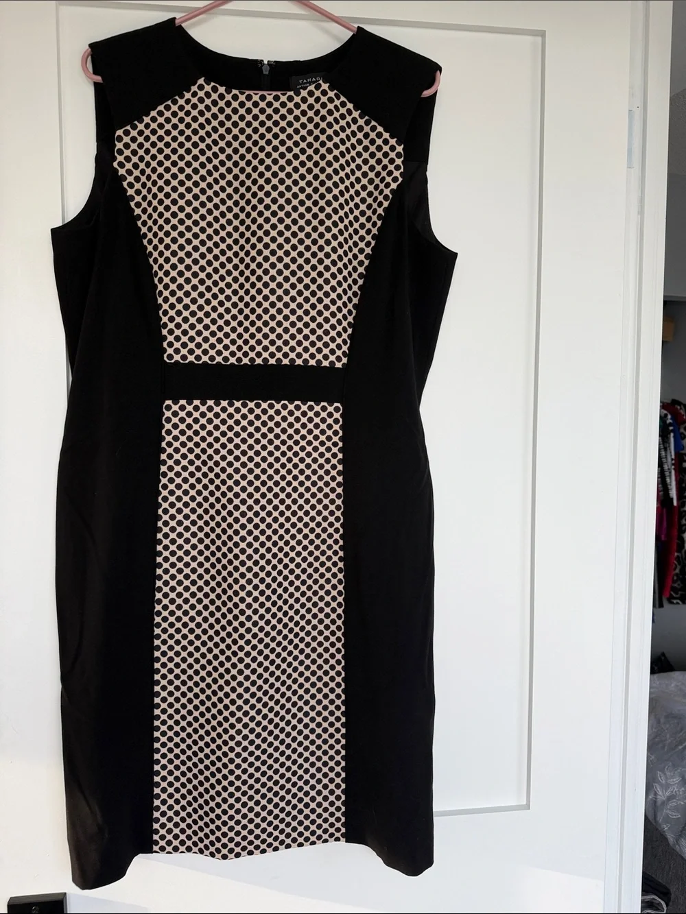 Tahari | Dresses | Tahari Black Midi Dress With Beige Geometric Panel ...